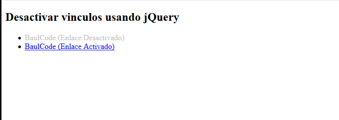 Desactivar vinculos con jQuery - BaulCode